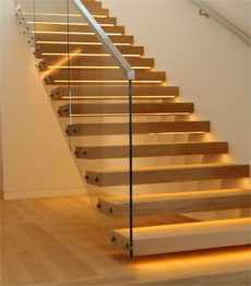 wall mounted steel stringer oak tread stairs floating staircase
